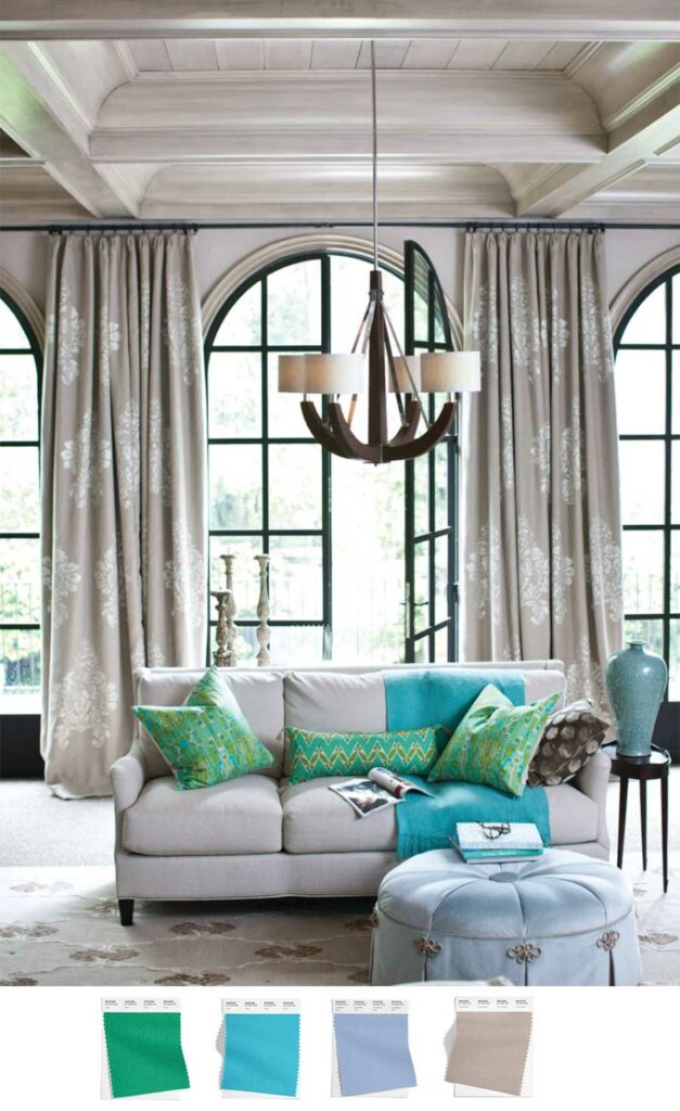 living-room-arched-windows-color-palette | Bazaar Home Decorating